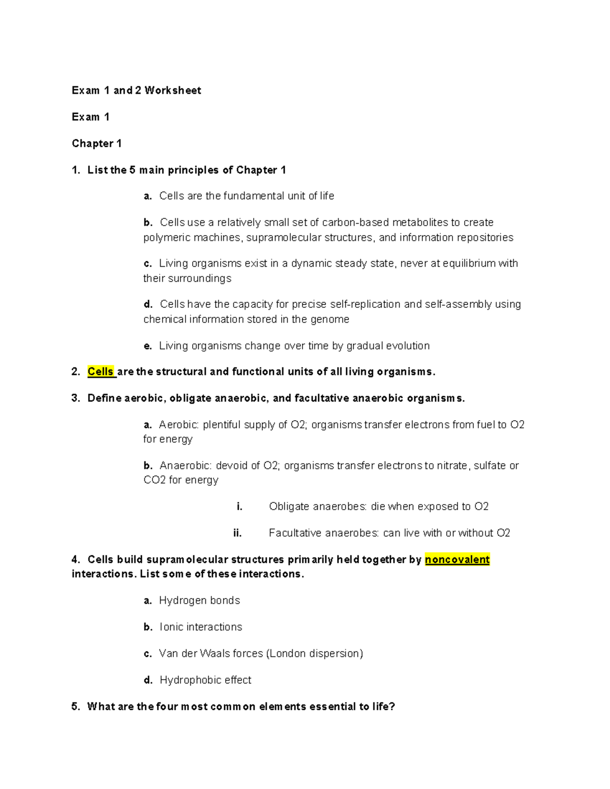 Final Exam Worksheets - Exam 1 and 2 Worksheet Exam 1 Chapter 1 List ...