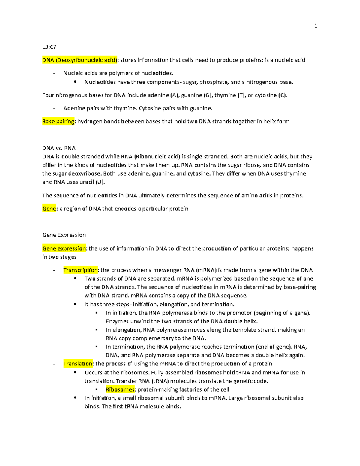 Biology Lesson 3 - Includes highlighted definitions, pictures, and more ...