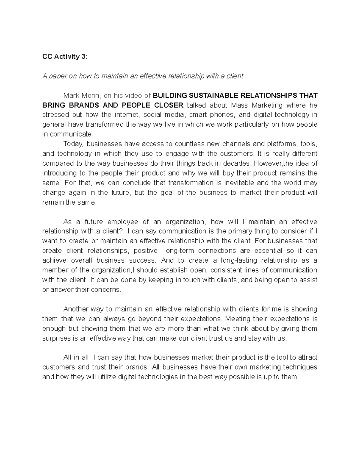 A paper on how to maintain an effective relationship with a client ...