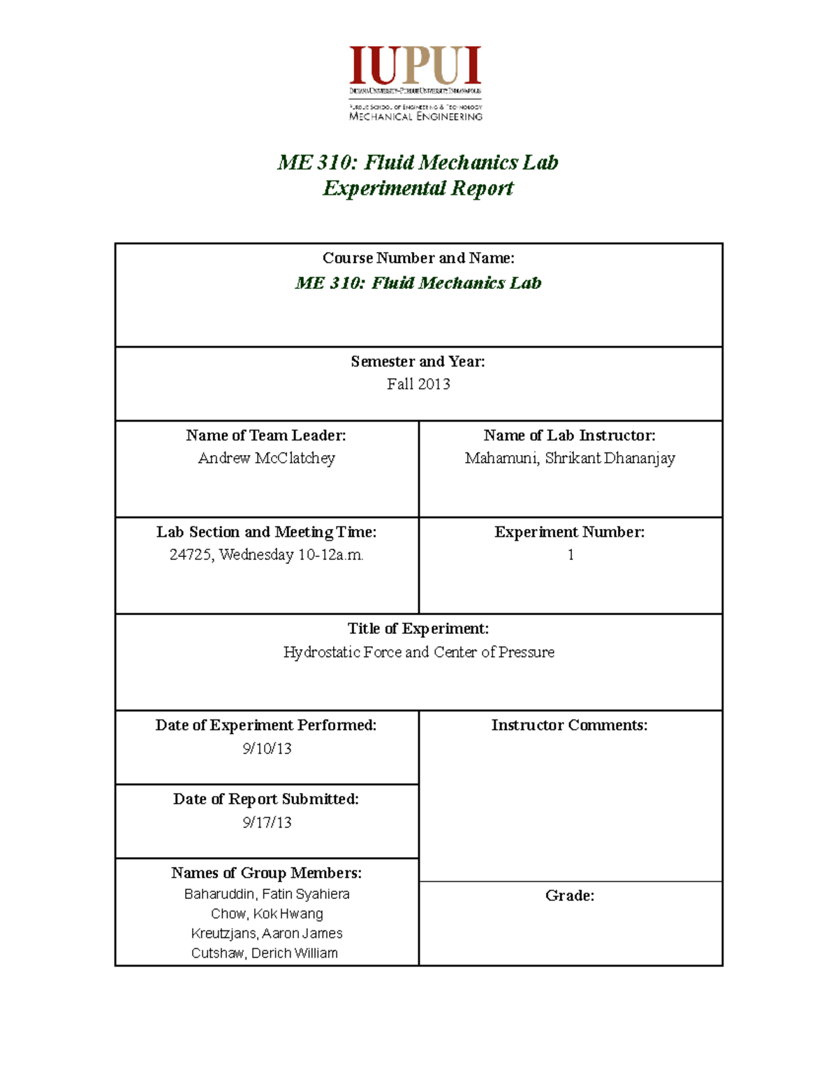 Lab 2 Final - Lab 2 - ME 310: Fluid Mechanics Lab Experimental Report ...