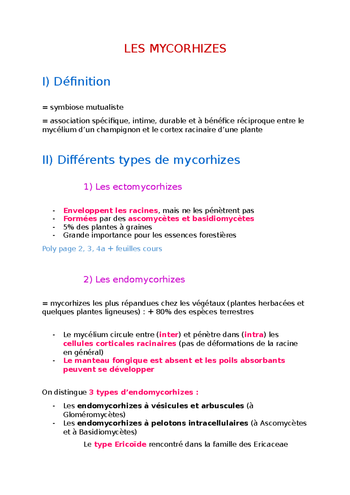 LES Mycorhizes - Cours avec Mr Roger - LES MYCORHIZES I) Définition ...