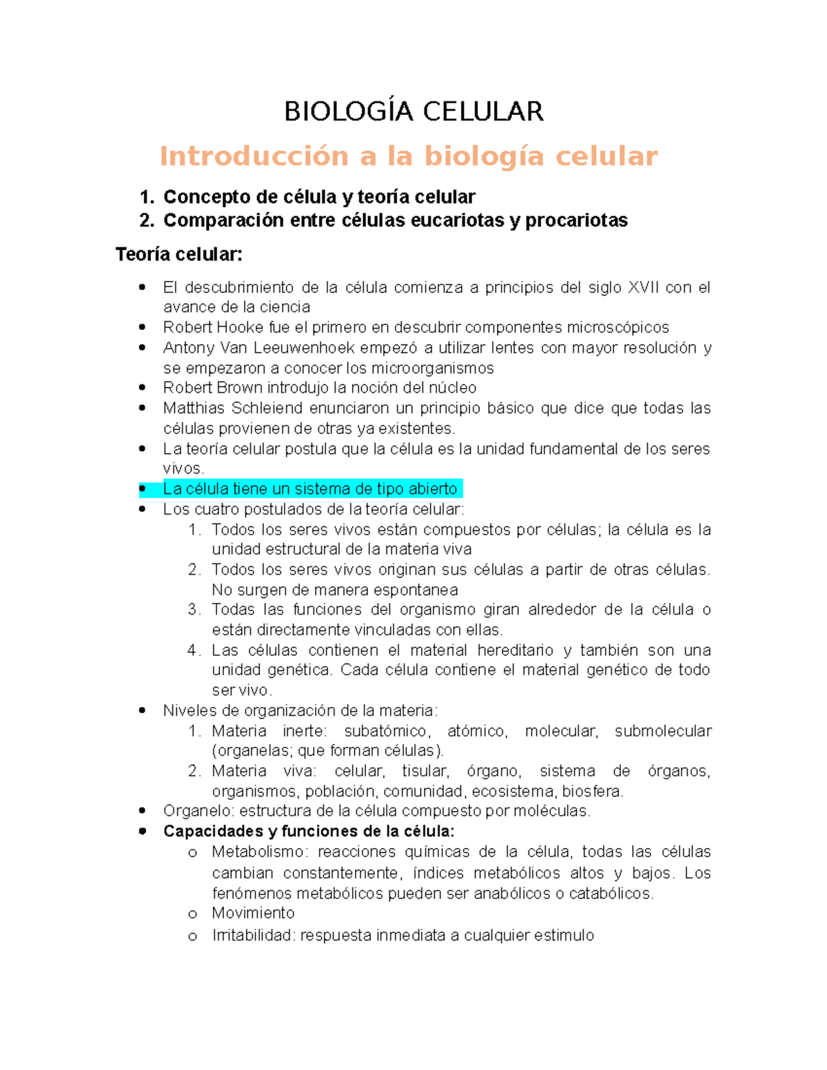 1.Introduccion a la biología molecular - BIOLOGÍA CELULAR Introducción a la biología celular 1 ...