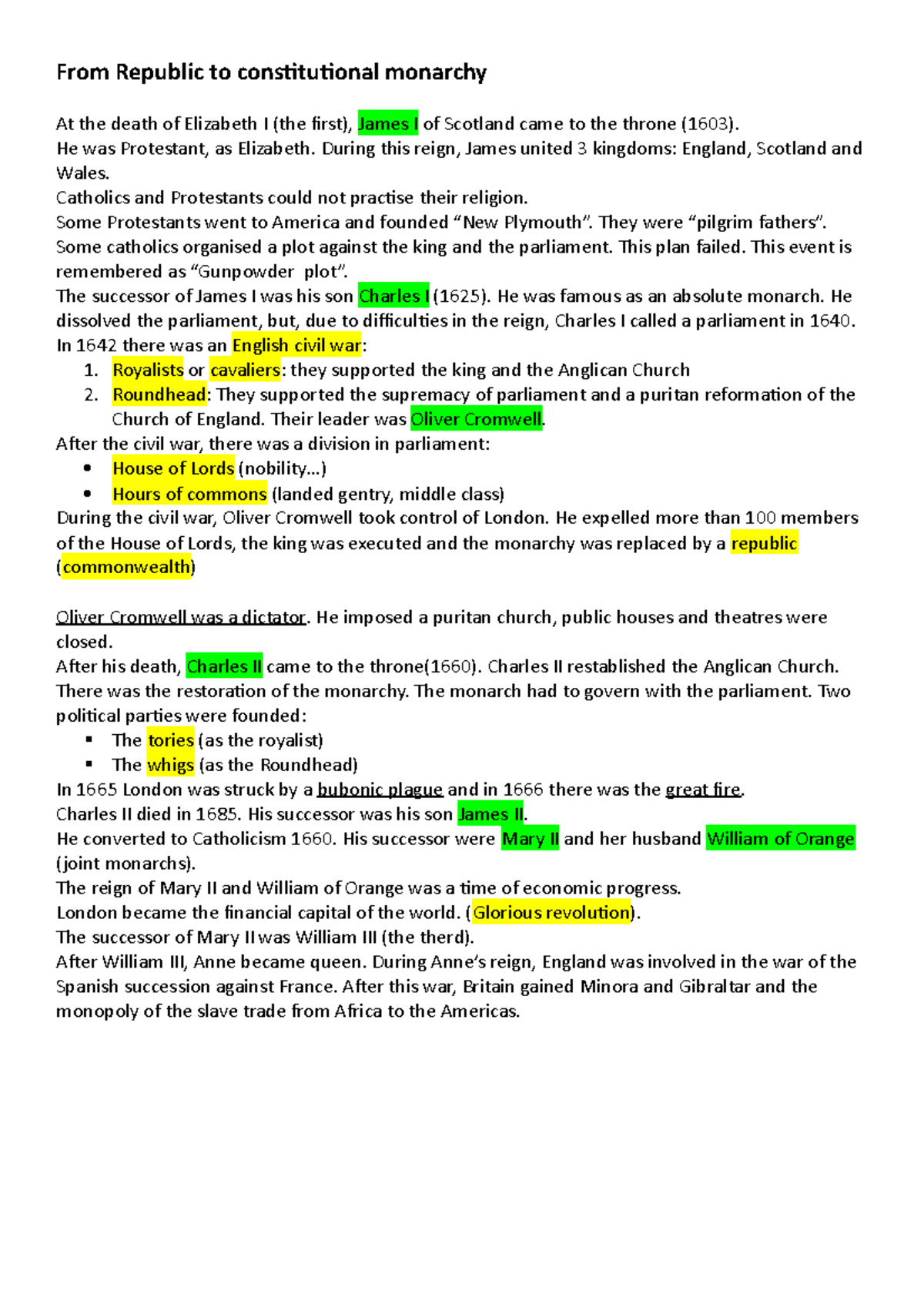 Inglese - Descrizione - From Republic to constitutional monarchy At the ...