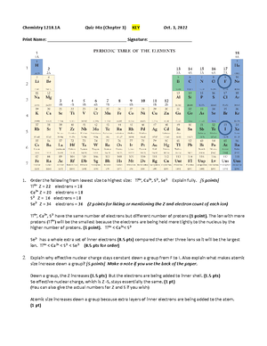 Quiz 1 Ch3 Sept 12-13 answer key - Chemistry 1210 KEY Quiz #1a (Chapter 3) Sept. 12, 2022 Print ...
