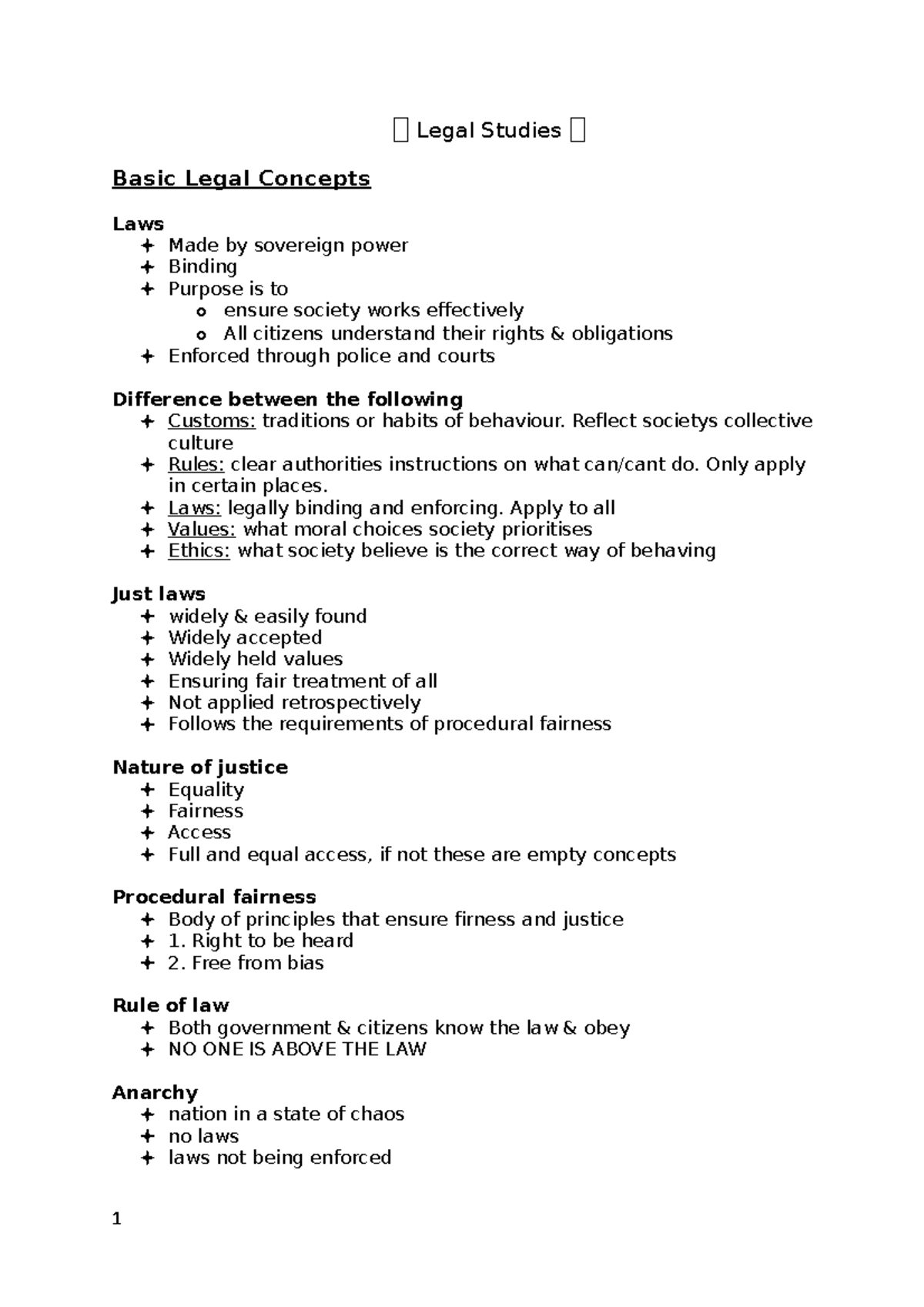 🌠 Legal Studies 🌠 notes - 🀀 Legal Studies 🀀 Basic Legal Concepts Laws ...