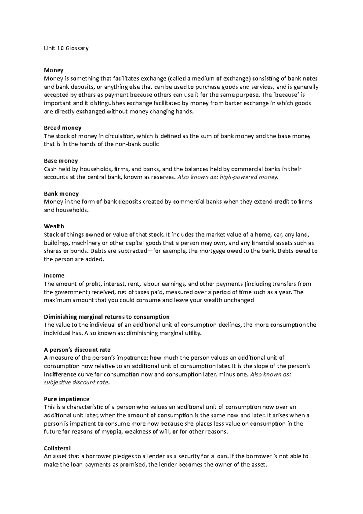 Unit 10 Glossary - definitions - The Economy: Economics for a Changing ...