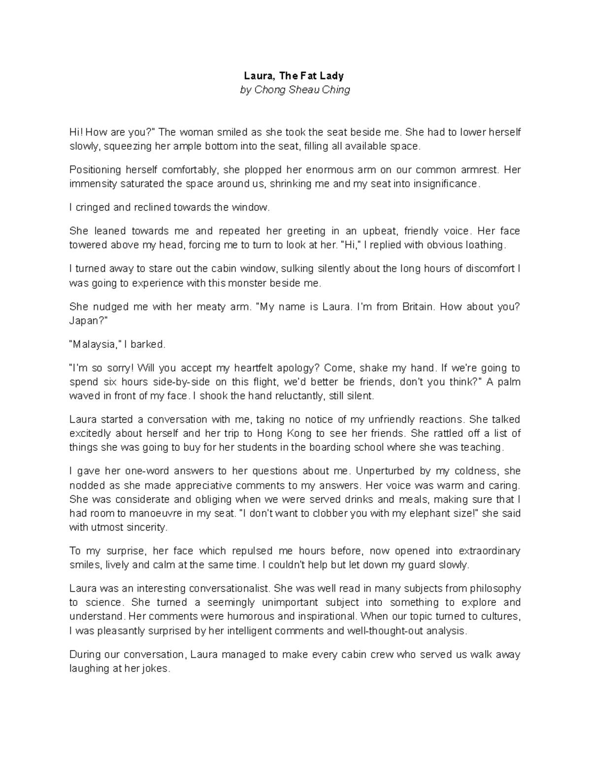 Laura, The Fat Lady - essay for PRL - Laura, The Fat Lady by Chong ...