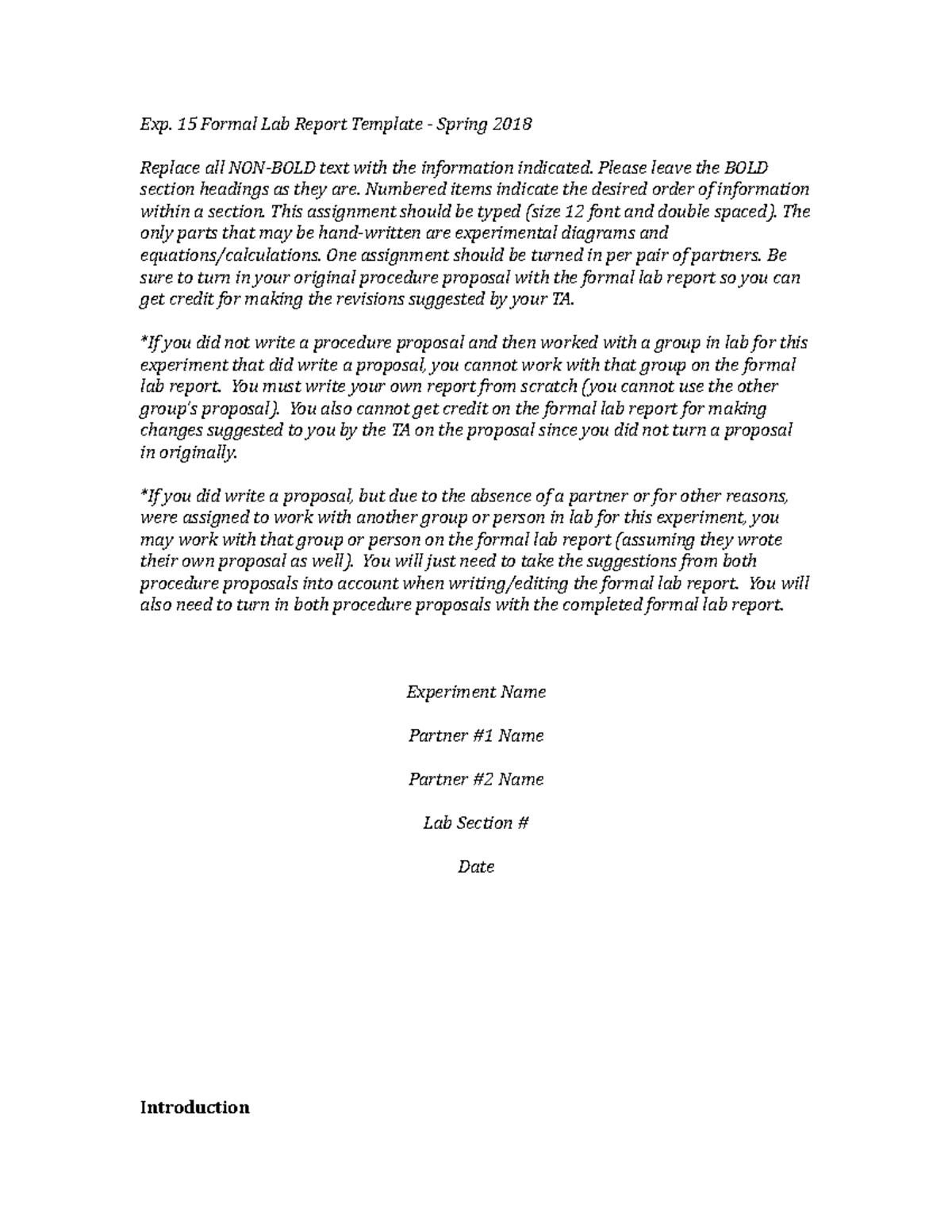 Exp. 15 Formal Lab Report Template - Spring 2018 - Exp. 15 Formal Lab ...
