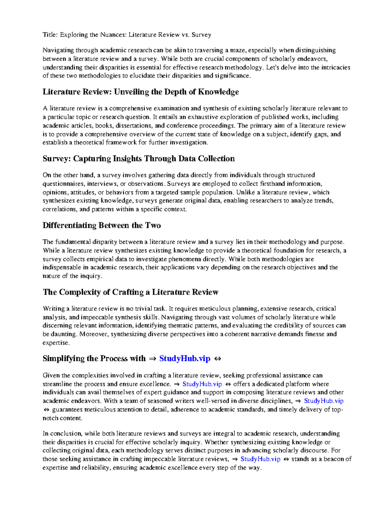 Difference Between Literature Review And Survey - Title: Exploring the ...