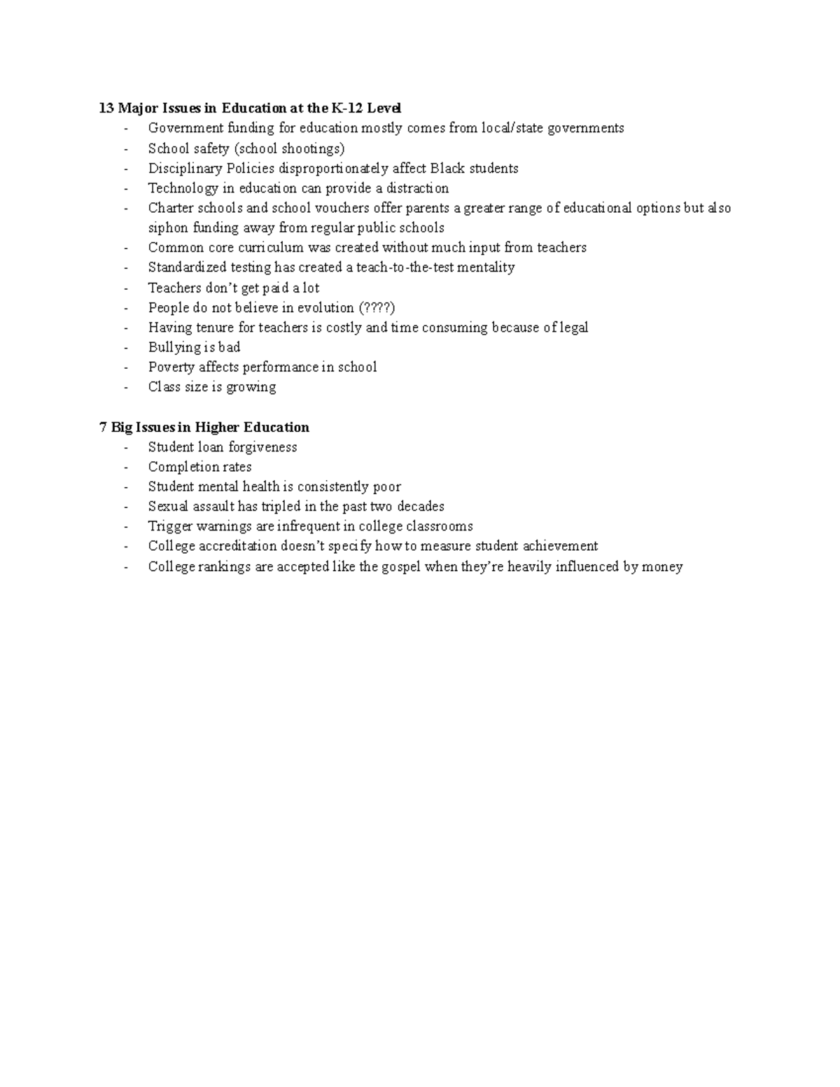 13 Major Issues in Education at the K-12 Level - Studocu