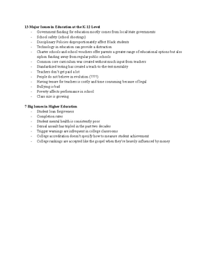 13 Major Issues in Education at the K-12 Level - Studocu