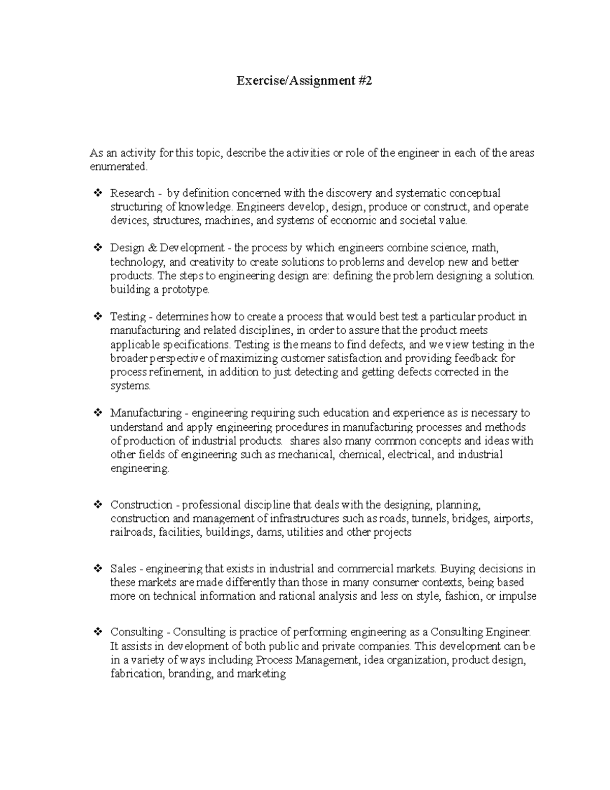 Assignment no - lecture notes - Exercise/Assignment As an activity for ...