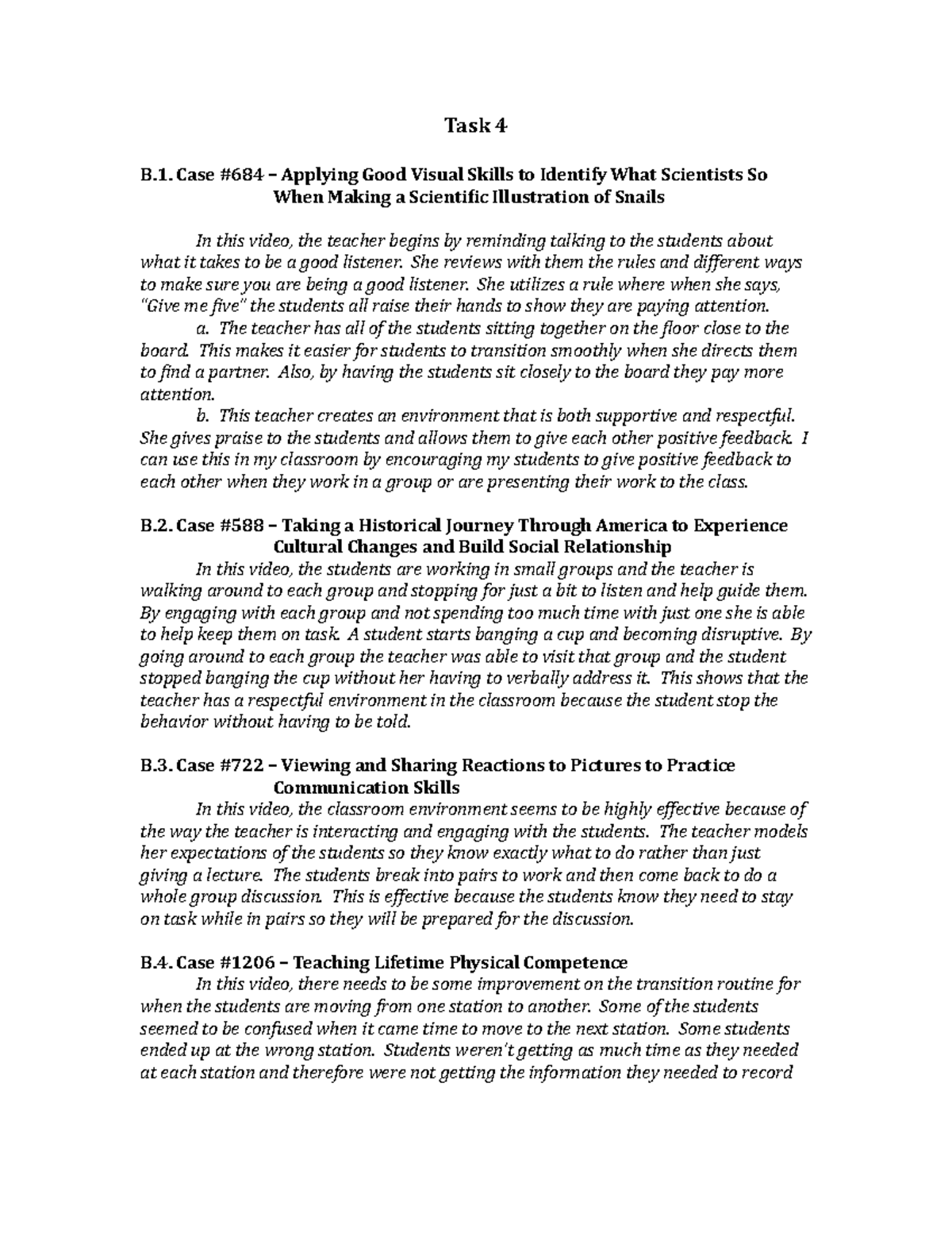 Classroom Management - C572 Task 4 - Task 4 B. Case #684 – Applying ...