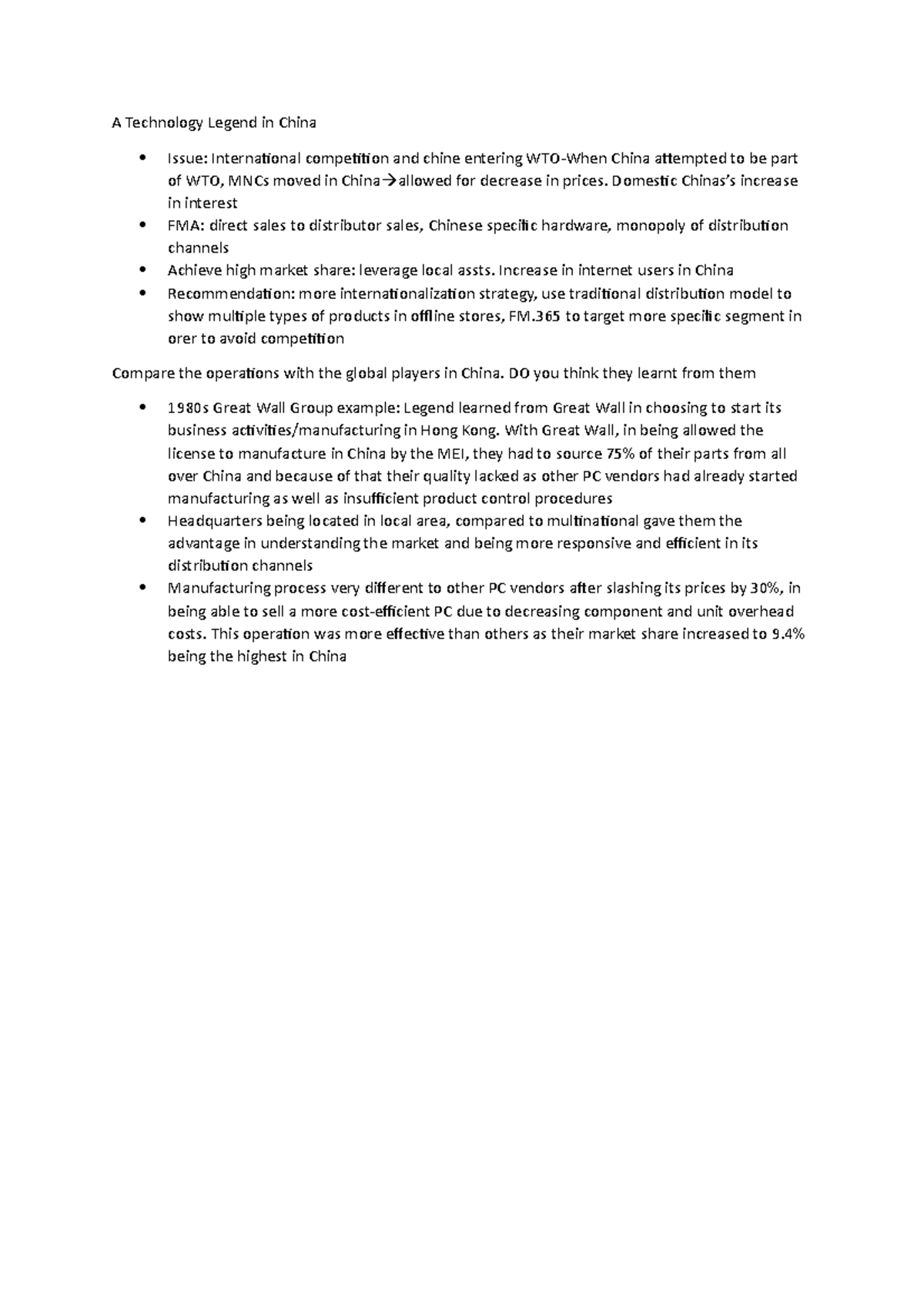 Legend tutorial reading case study - MGMT2101 - UNSW Sydney - Studocu