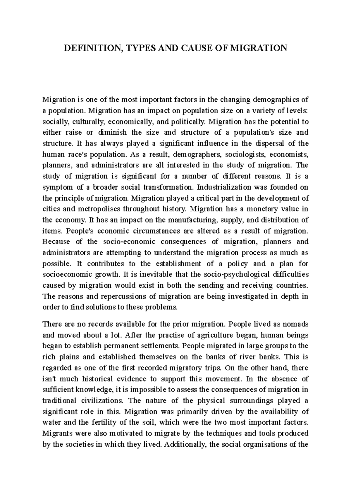 Definition, Types AND Cause OF Migration - DEFINITION, TYPES AND CAUSE ...