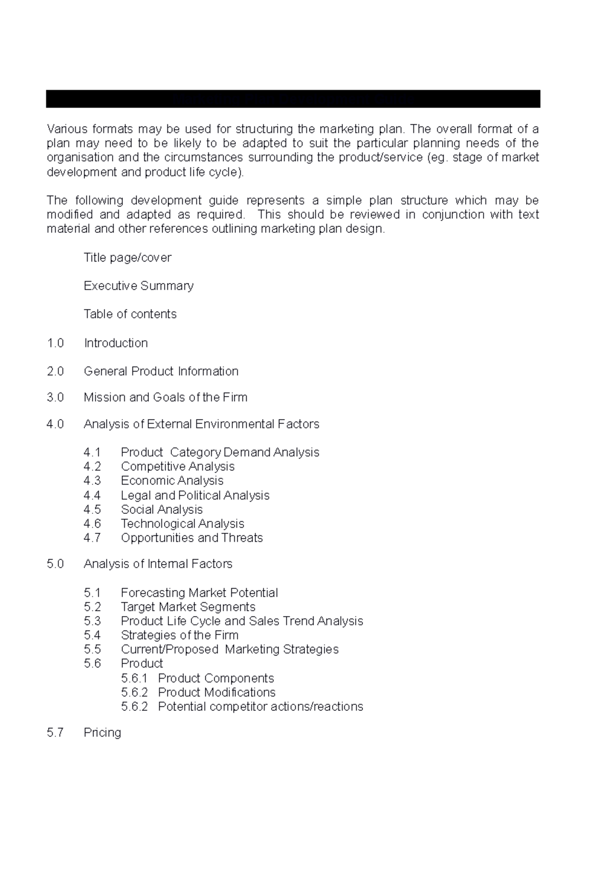 Marketing Plan Development Guide - Marketing Plan Development Guide ...