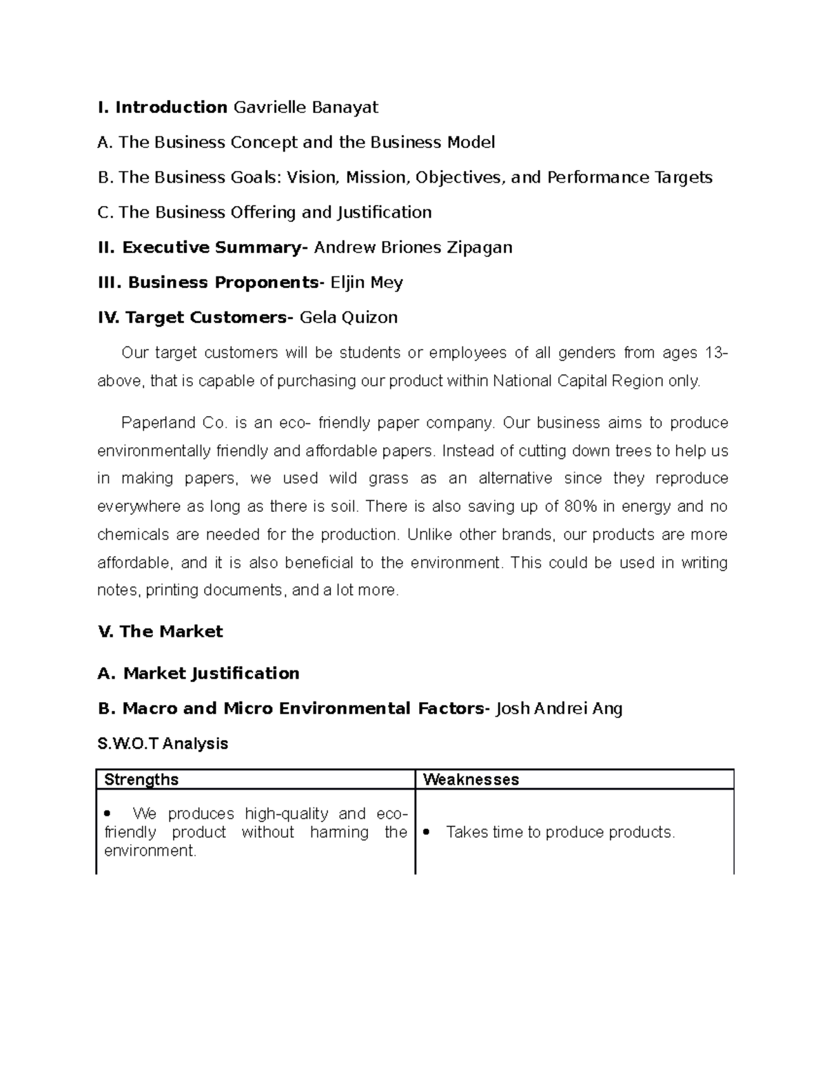 Business Plan - I. Introduction Gavrielle Banayat A. The Business ...