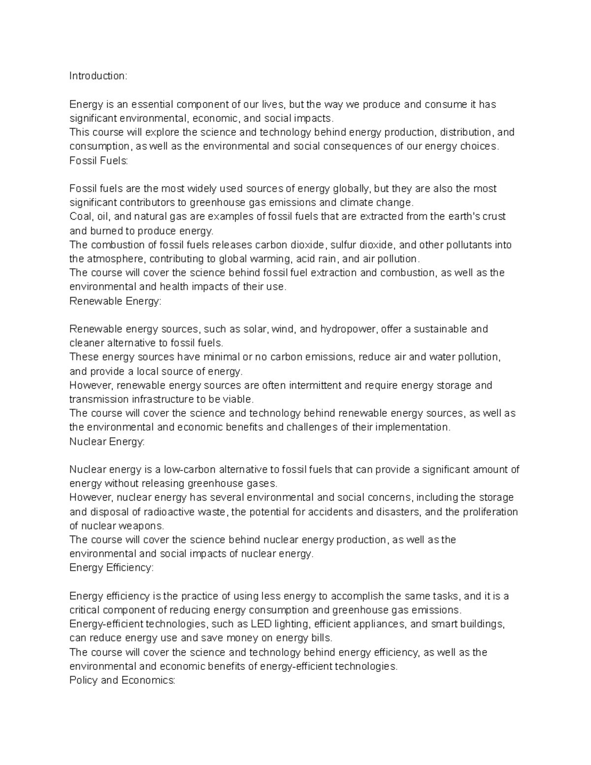 Energy Issues in Science and Technology (ISAT 212)#1 - Introduction ...