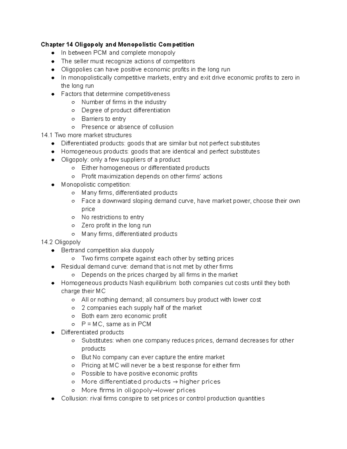 Ch 14 Oligopoly and Monopolistic Competition - Studocu