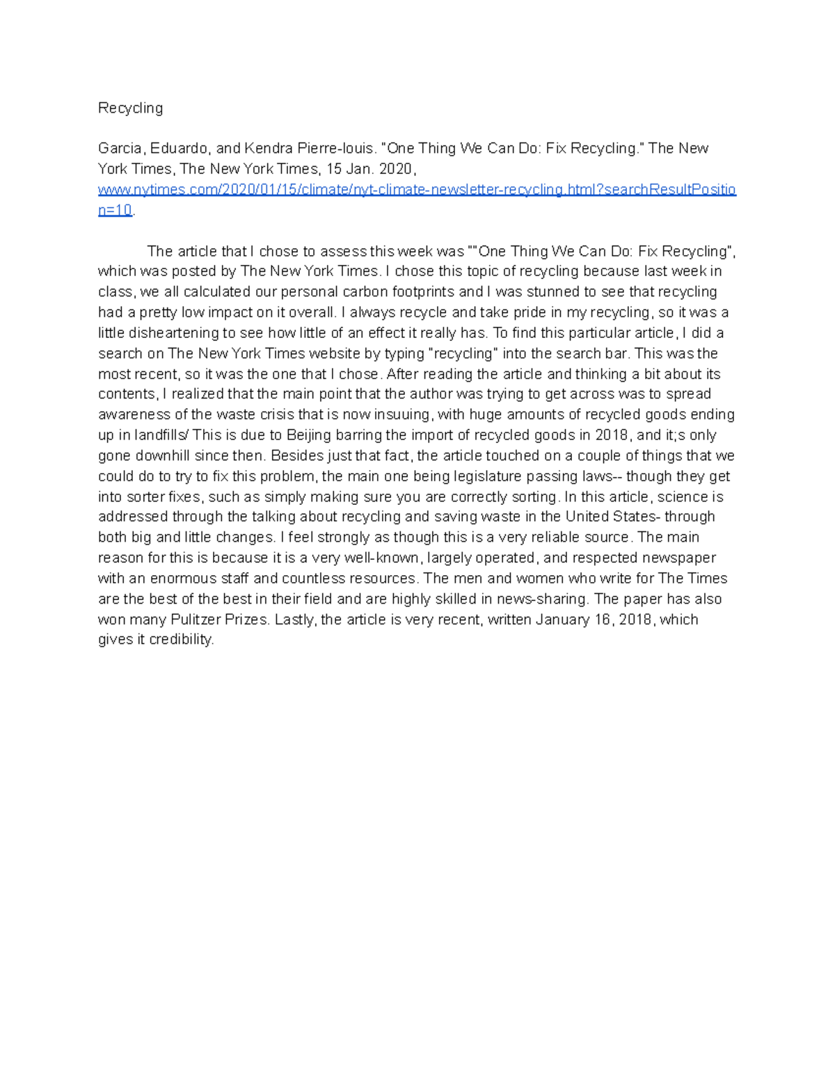 AA 1 - Professor: Thea Whitman - Recycling Garcia, Eduardo, and Kendra ...