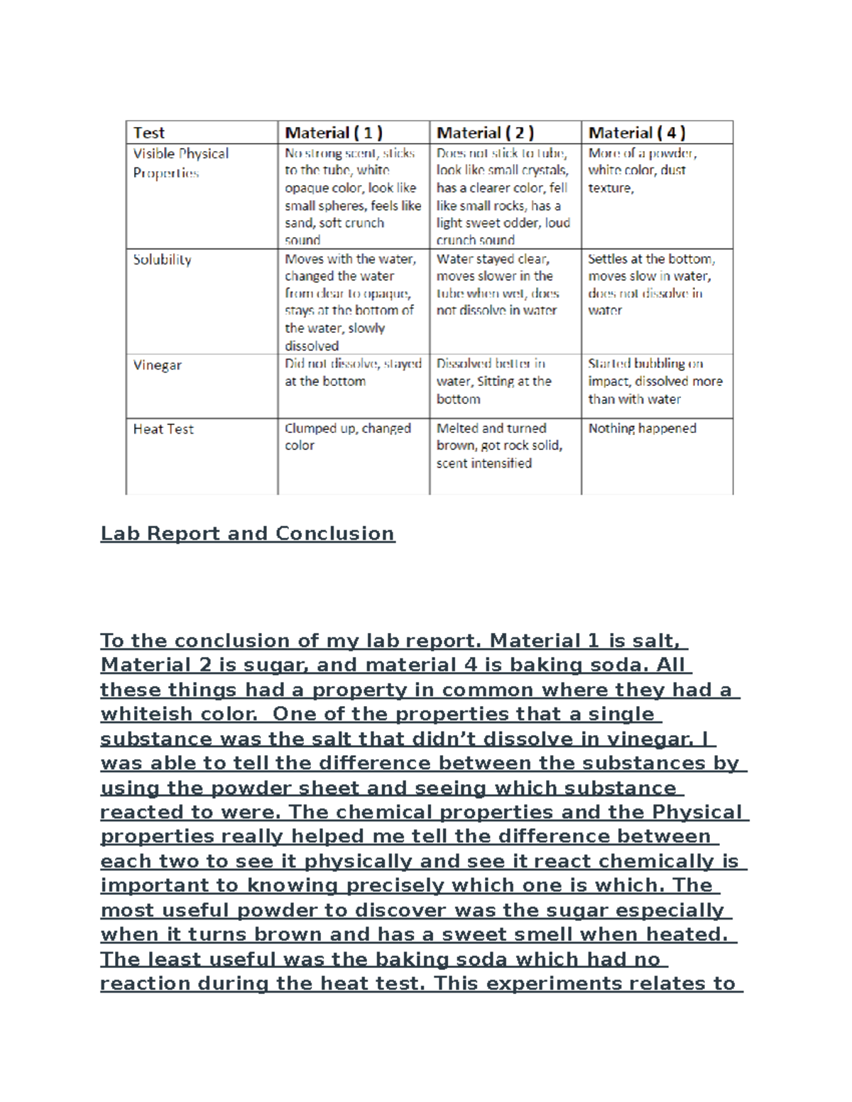 Chemical and Physical Properties Answer Sheet - Lab Report and ...