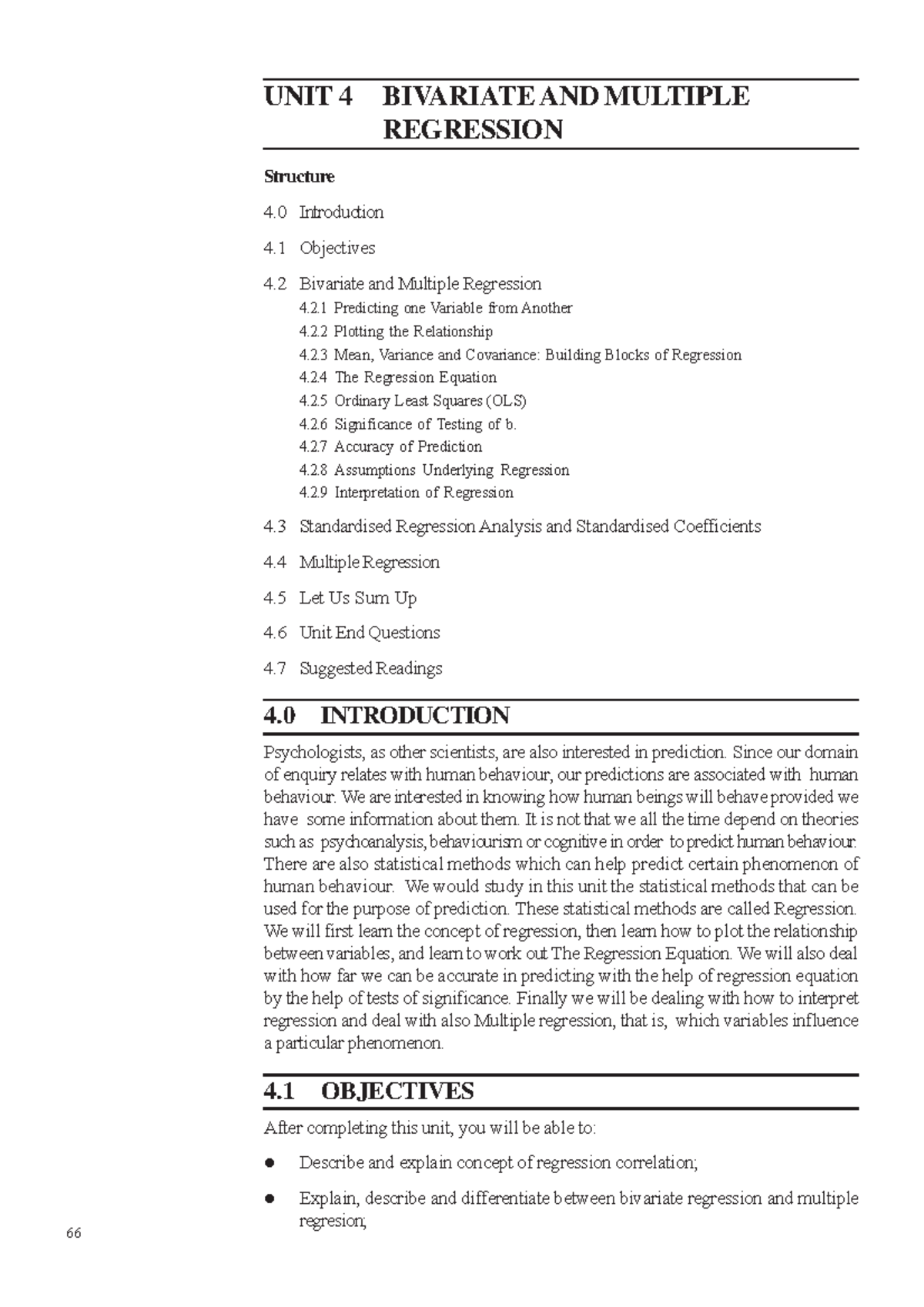 Unit-4 B2 MAPC006 - UNIT 4 BIVARIATE AND MULTIPLE REGRESSION Structure 4 Introduction 4 ...