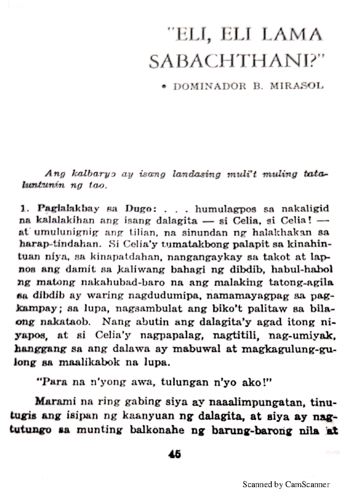 Eli Eli Lama Sabachthani - Sosyedad at Literatura / Panitikang Panlipunan - Studocu