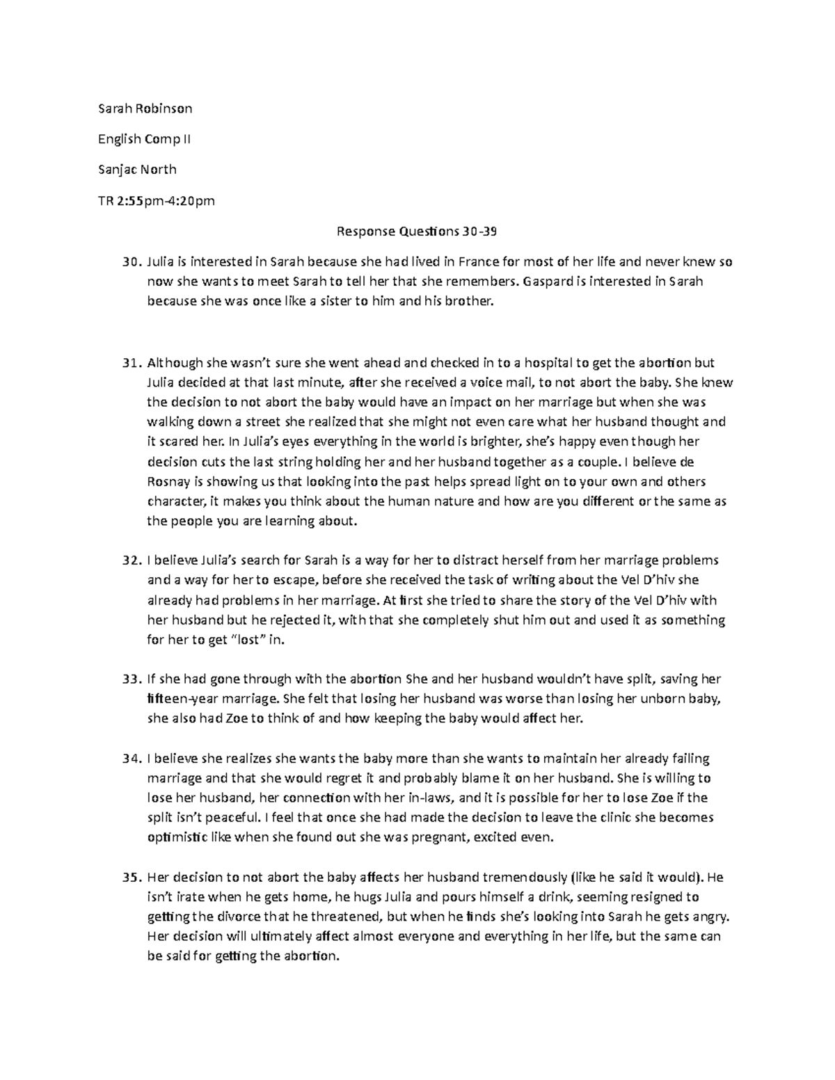 Comp II Response Questions 30-39 9-8 - Sarah Robinson English Comp II ...