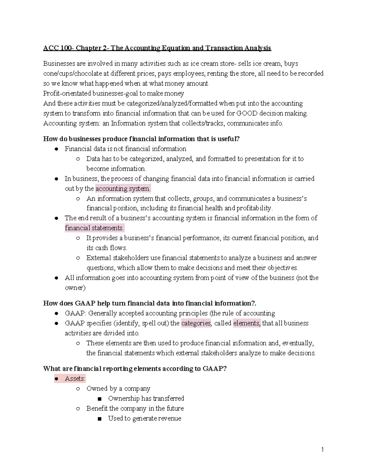 ACC 100- Chapter 2- The Accouting Equation and Transaction Analysis ...