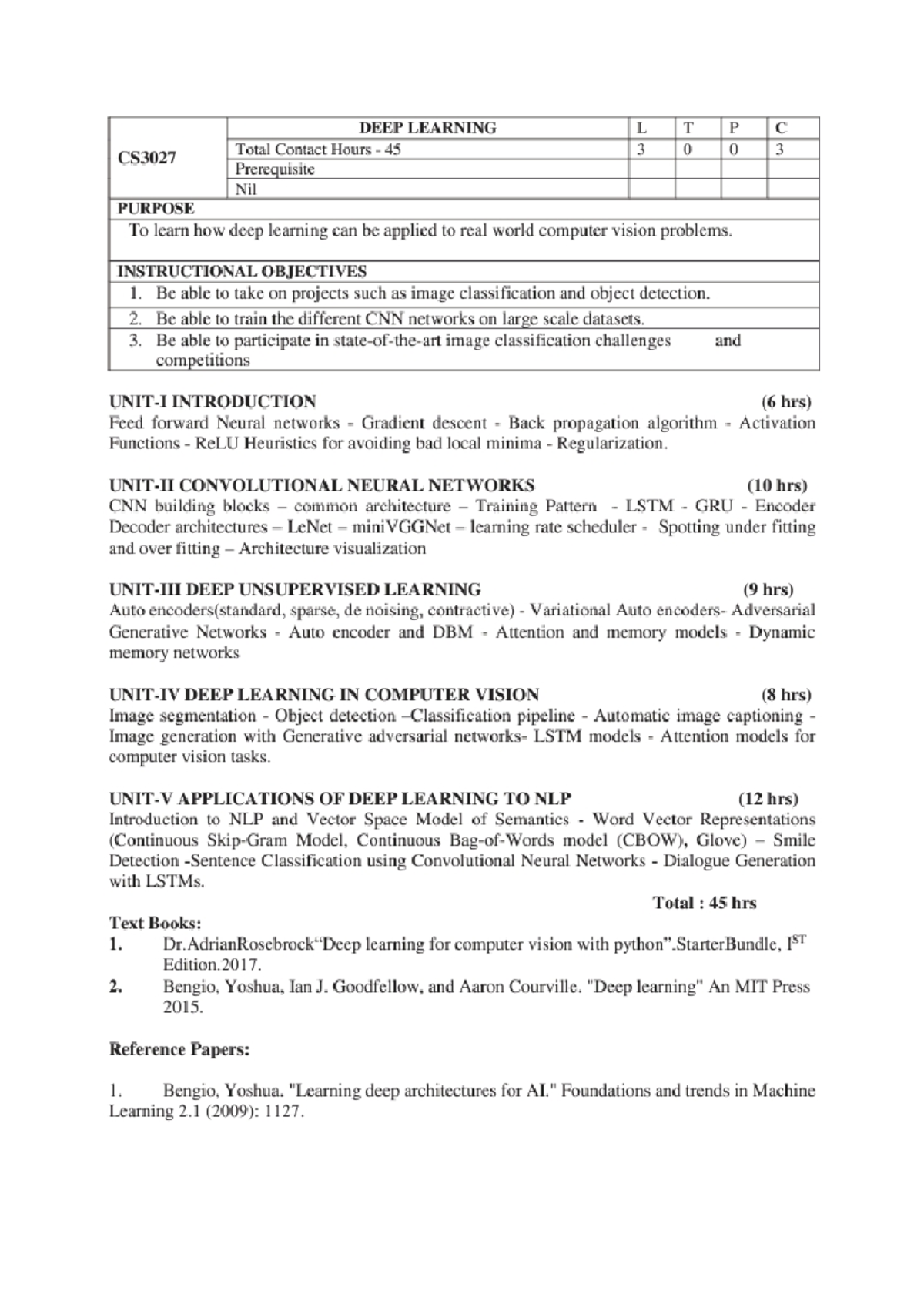 CS3027-DEEP Learning Coursework Syllabus - DEEP LEARNING L T P C Total ...
