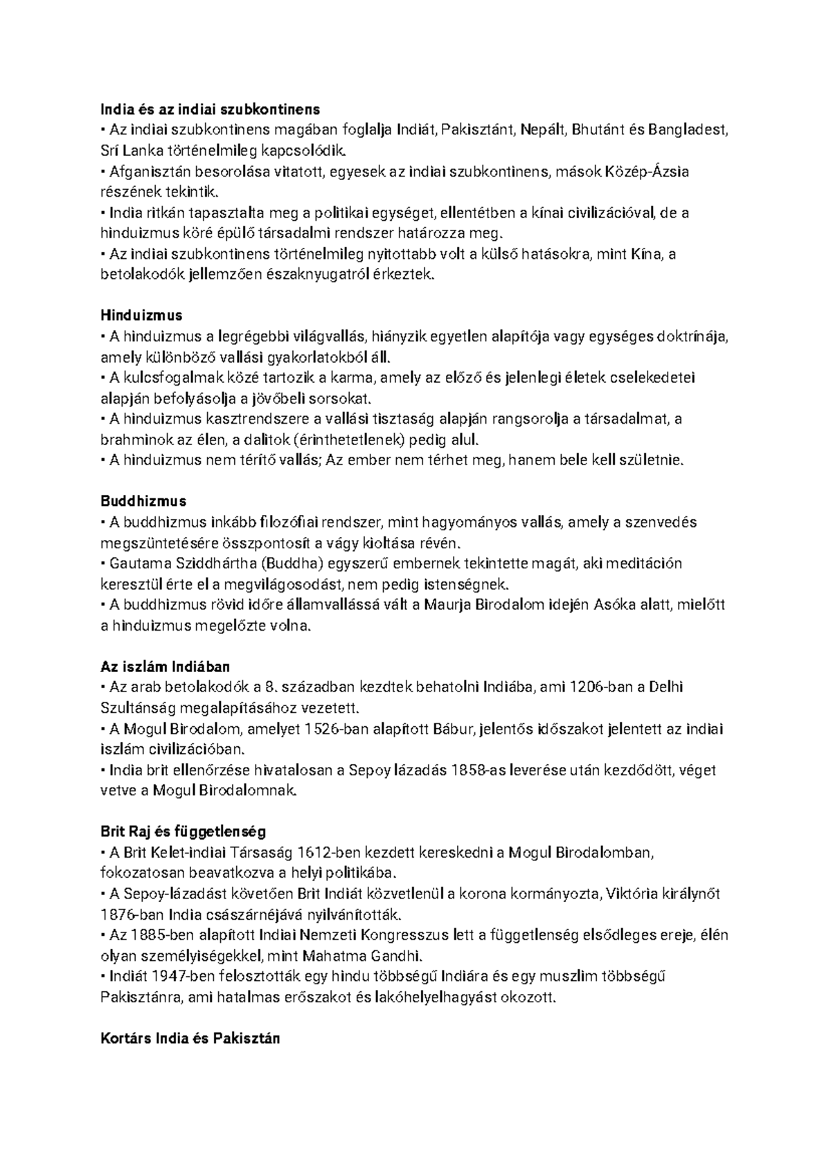 India - Fontos információk - India és az indiai szubkontinens Az indiai ...