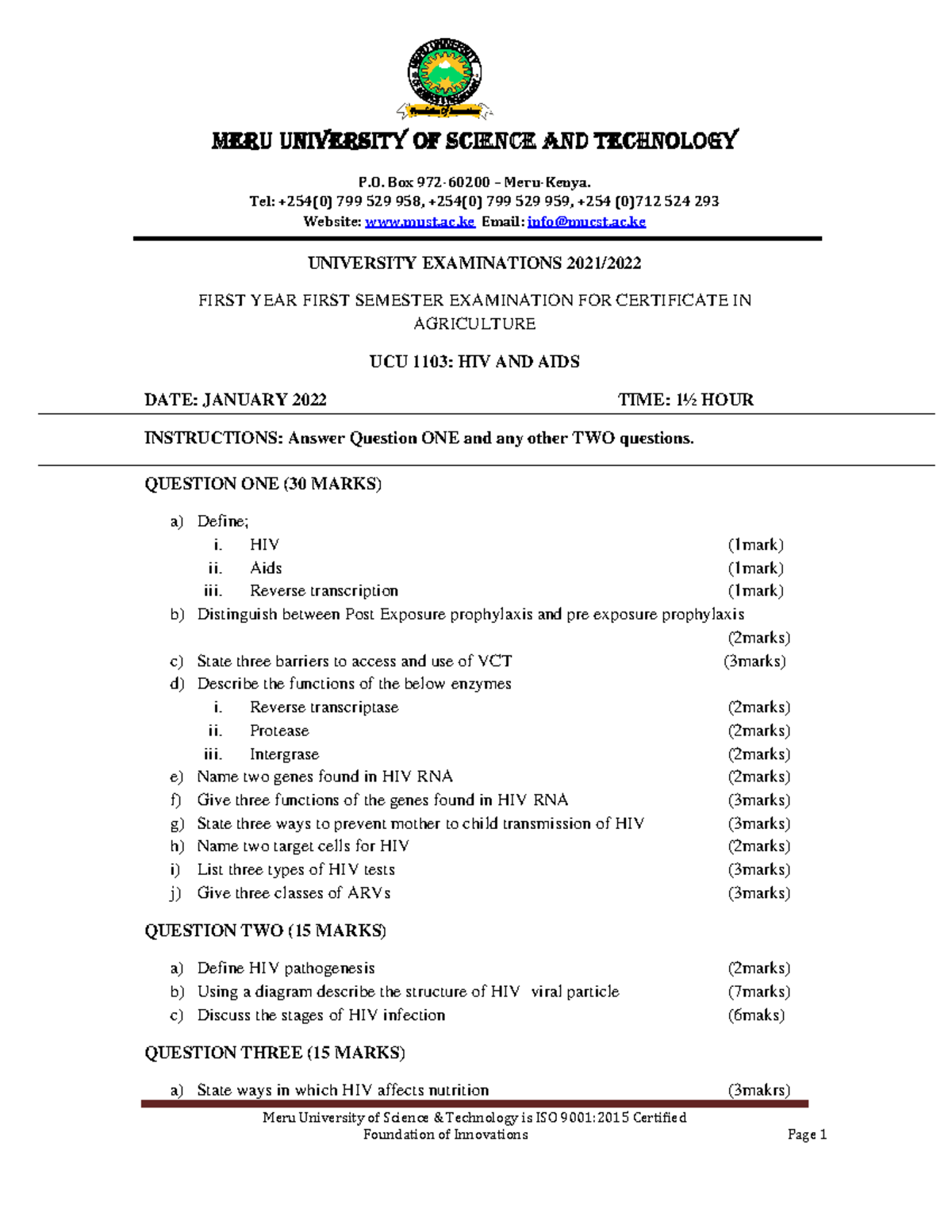 AAC 1103 HIV AIDS 2 - Notes and sample papers Past papers that will ...