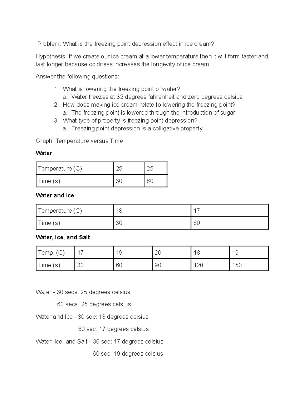 Freezing Point; Chem Lab - Problem: What is the freezing point ...