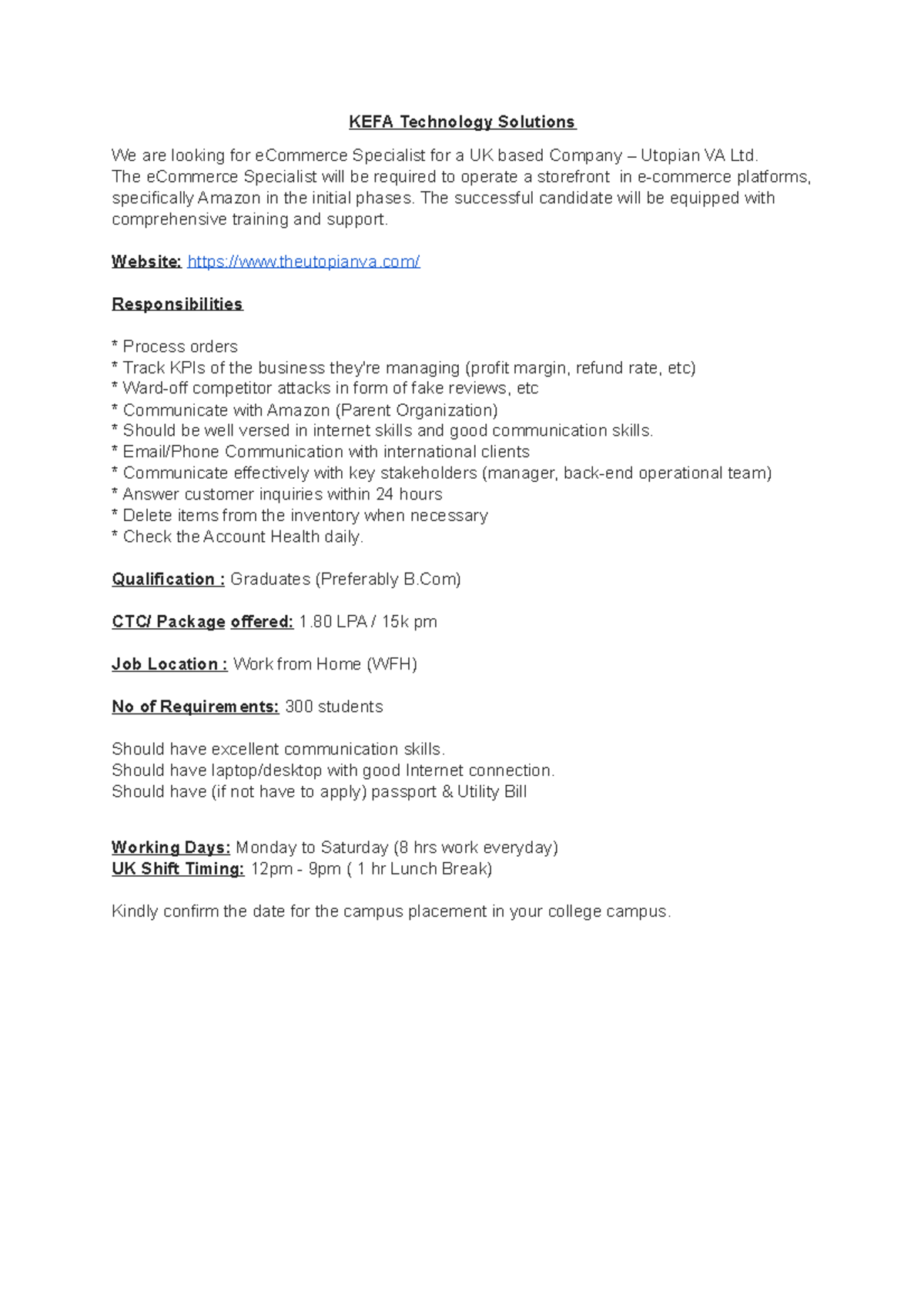 KEFA Technology Solutions - The eCommerce Specialist will be required ...