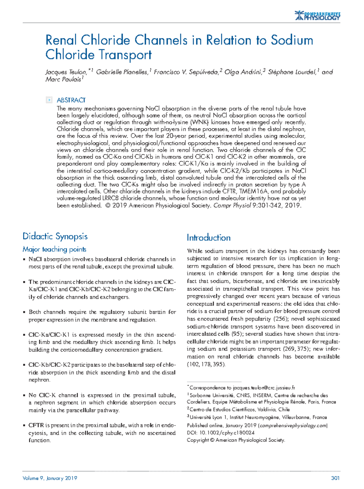 Chloride Channels and Renal Na Cl Transport 2019 - Renal Chloride ...