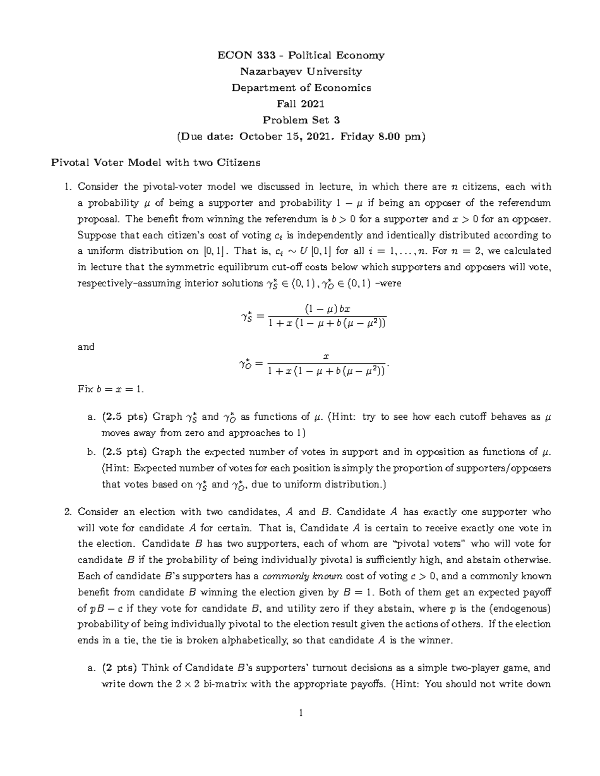 Problem Set 3 - PS 3 - ECON 333 - Political Economy Nazarbayev ...