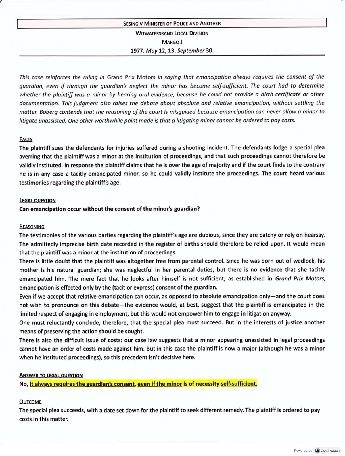 Sesing v Minister of Police #1 - LAWS1011 - Studocu