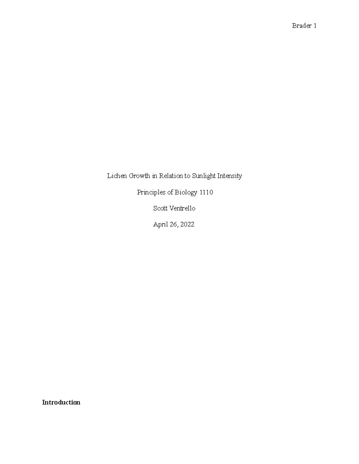 Lichen Lab Report - Lichen Growth in Relation to Sunlight Intensity ...