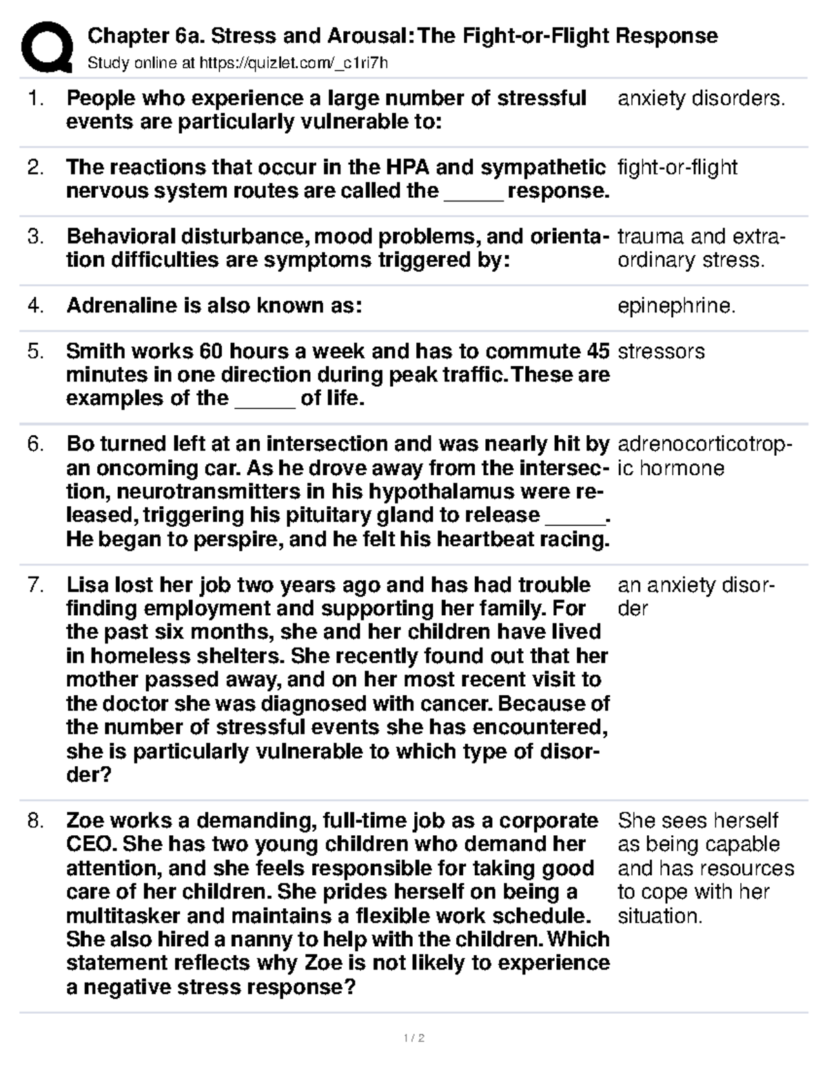 Chapter 6a Stress and Arousal The Fight-or-Flight Response - Chapter 6a ...