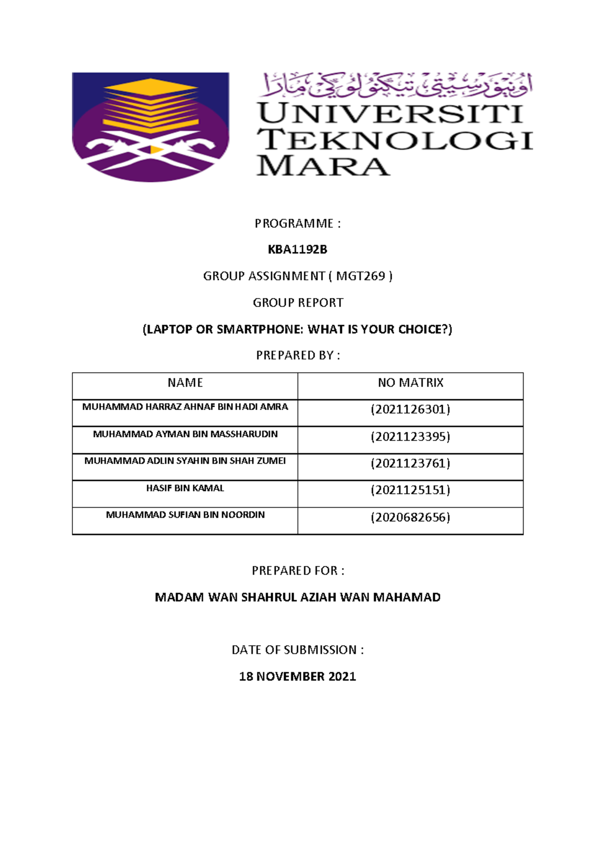 MGT Group Assignment EDIT Updated Final - PROGRAMME : KBA1192B GROUP ...