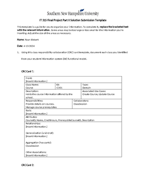 Ryan B Part2 - Coursework for IT 315 SNHU - IT 315 Final Project Part II Solution Submission ...