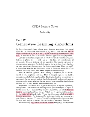 Lecture 4 Lecture-notes 1 - CS229 Lecture Notes Andrew Ng (updates by ...