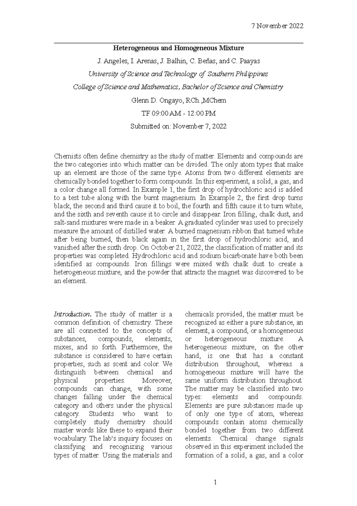 Heterogeneous AND Homogeneous Mixture LAB Report - Heterogeneous and ...