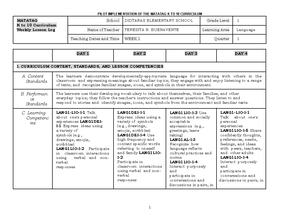 Final Matatag Lesson Exemplar Grade 1 Quarter 1 Week 1 - PILOT IMPLEMENTATION OF THE MATATAG K ...
