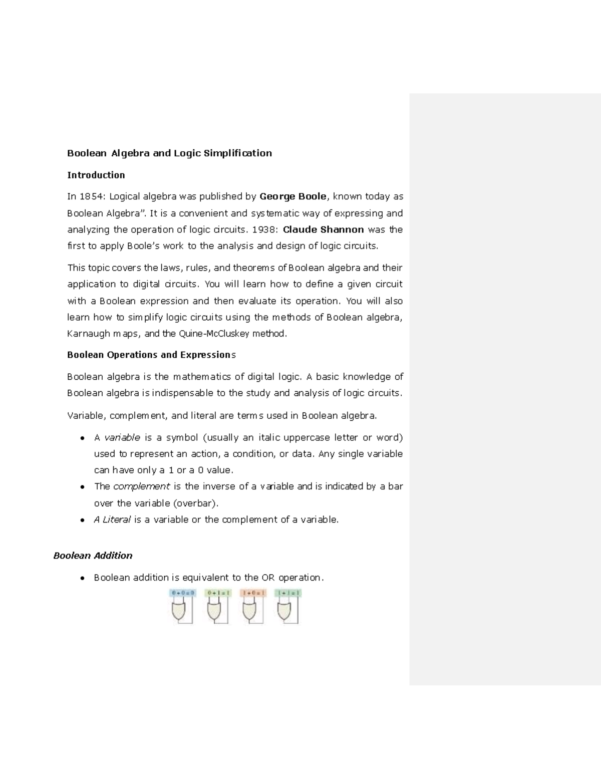 Boolean Algebra and Logic Simplification - EL-1 - Boolean Algebra and ...