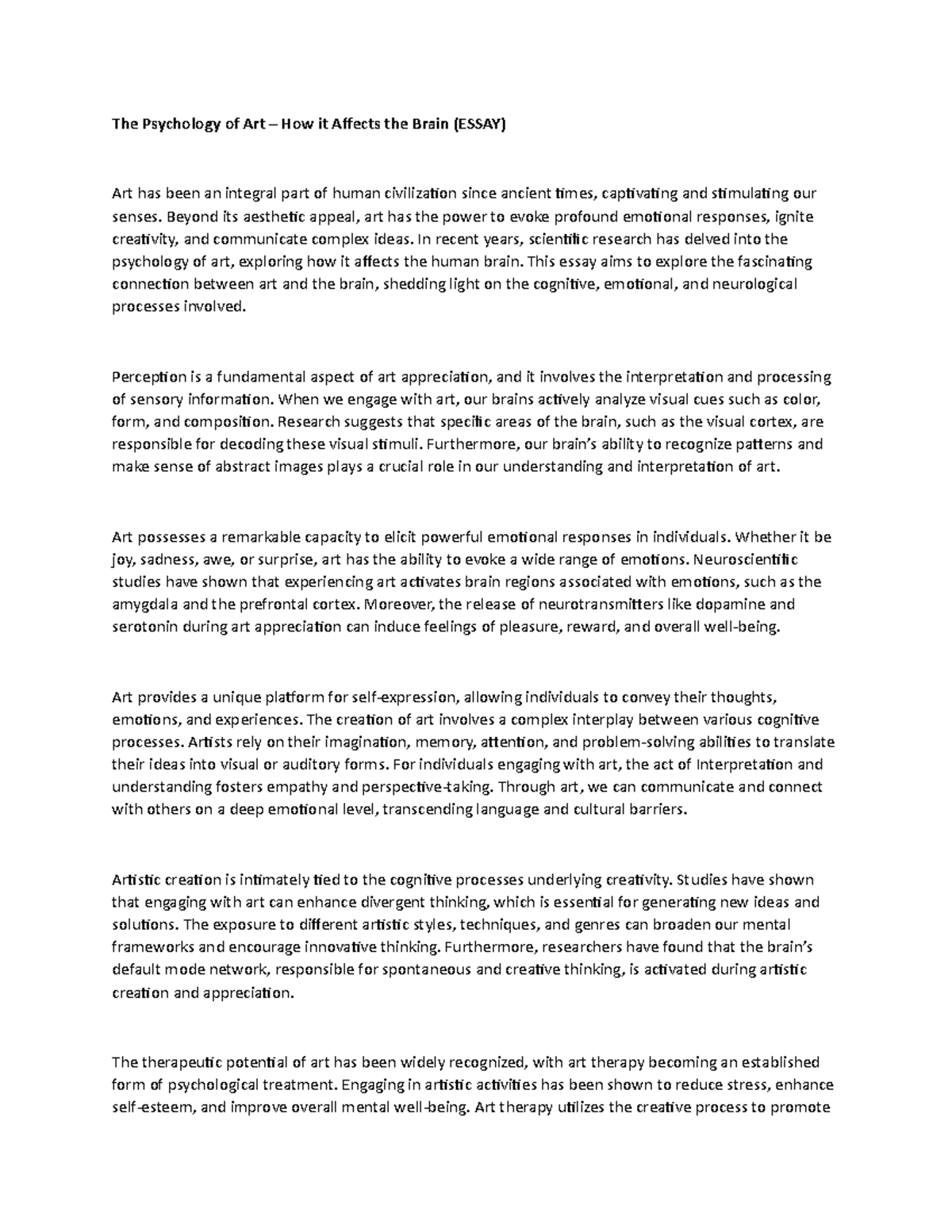 The Psychology of Art – How it Affects the Brain (Essay) - Beyond its ...