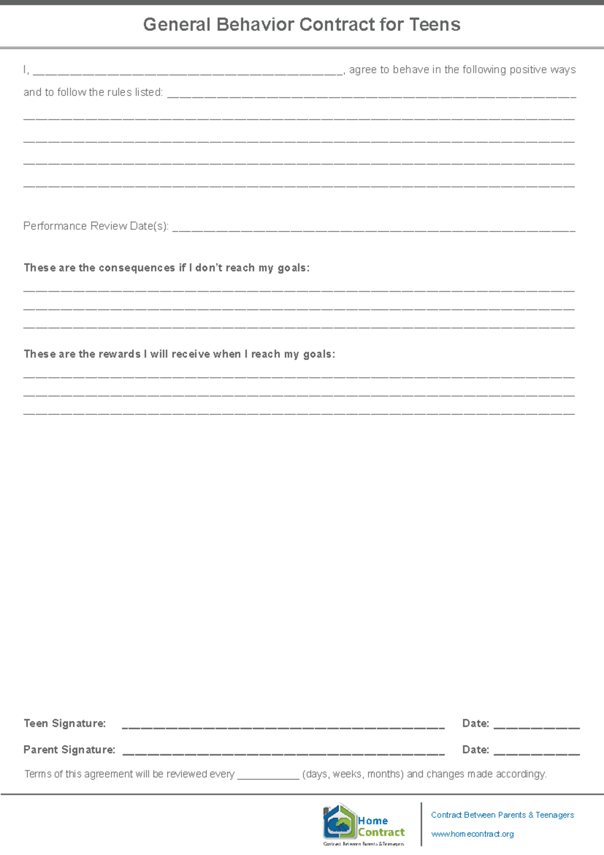 Main general-behavior-contract-teens-template-contract-between-parents ...