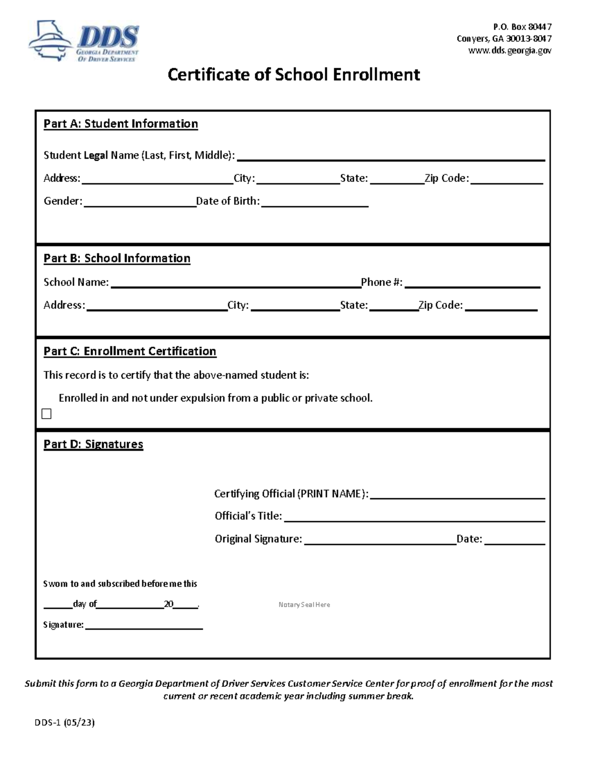 Certificate of School Enrollment Form 2023 (DDS-1) - Certificate of ...
