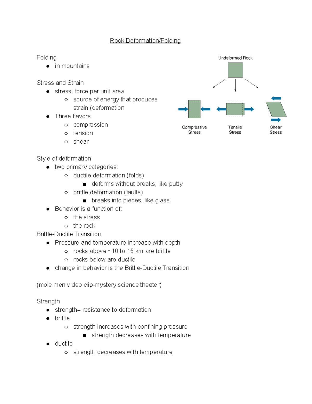 ESCI1005 Rock Deformation & Folding lecture notes - Rock Deformation ...