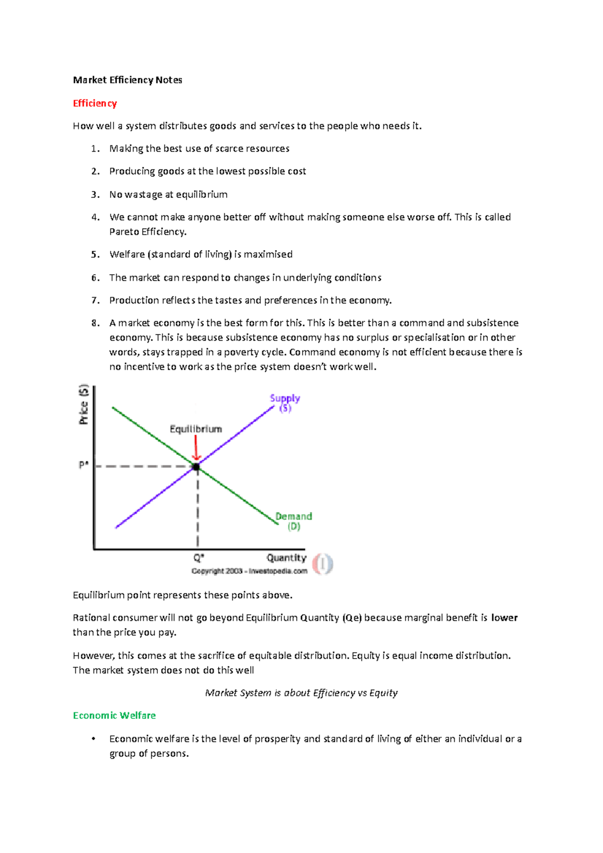 Market Efficiency Notes - Market Efficiency Notes Efficiency How well a ...